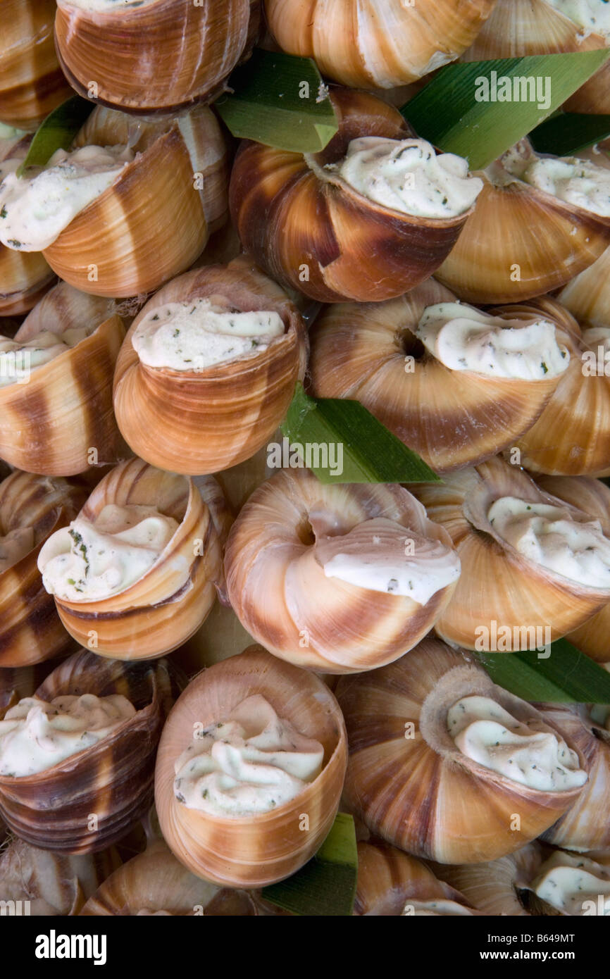 France, Paris, Deli, shop selling delicacies. Shop-window. Snails Stock ...