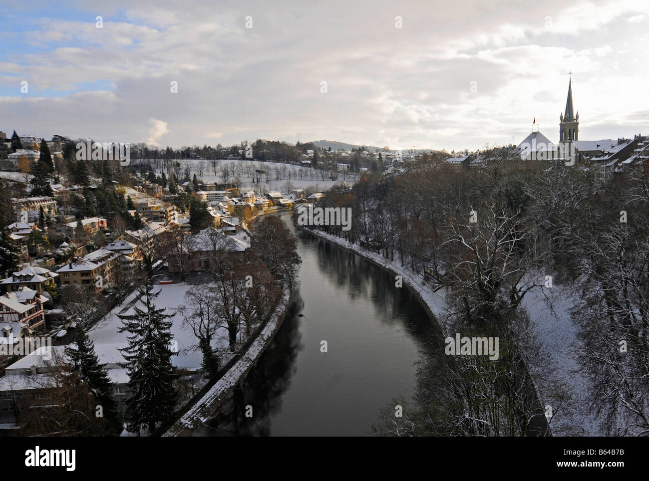 View of the old town covered by snow in Bern city centre the capital of ...