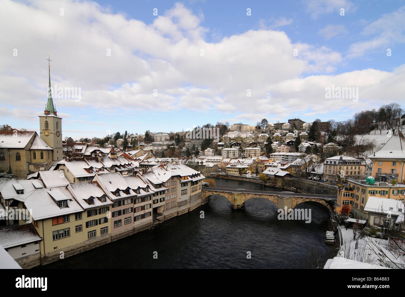 View of the old town covered by snow in Bern city centre the capital of ...