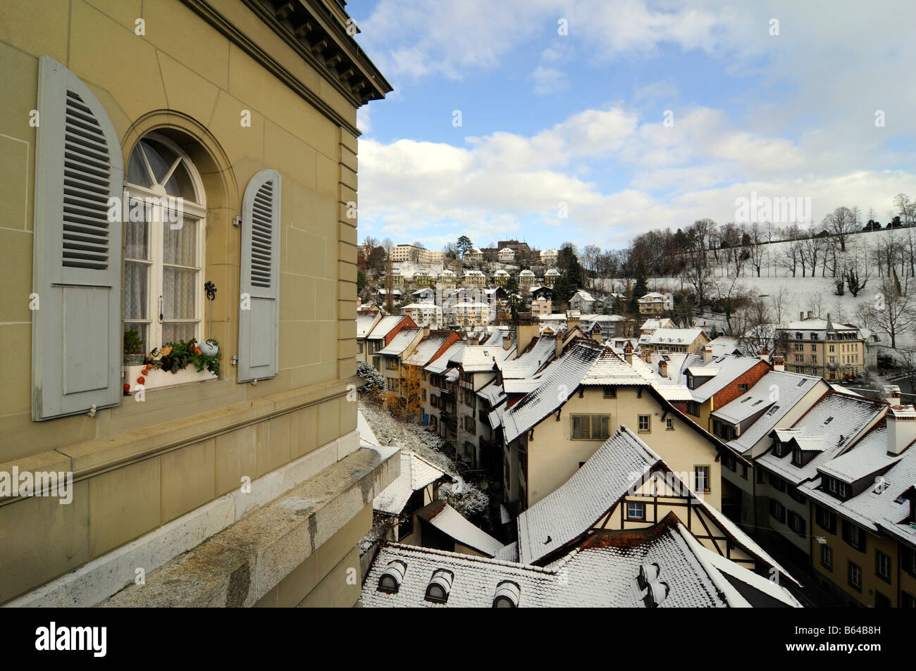 View of the old town covered by snow in Bern city centre the capital of ...