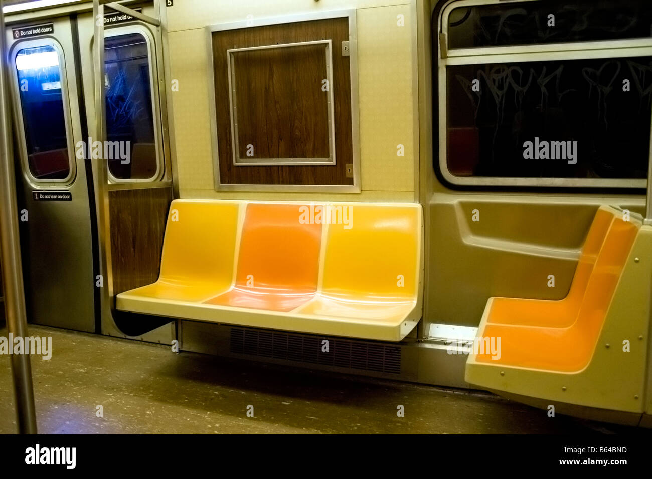 Empty NYC subway car without advertisements. NY USA Stock Photo - Alamy