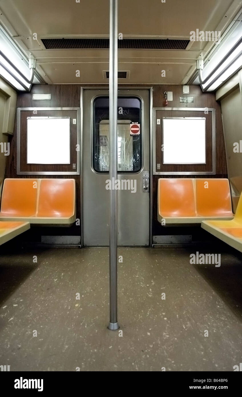 Empty NYC subway car without advertisements. NY USA Stock Photo - Alamy