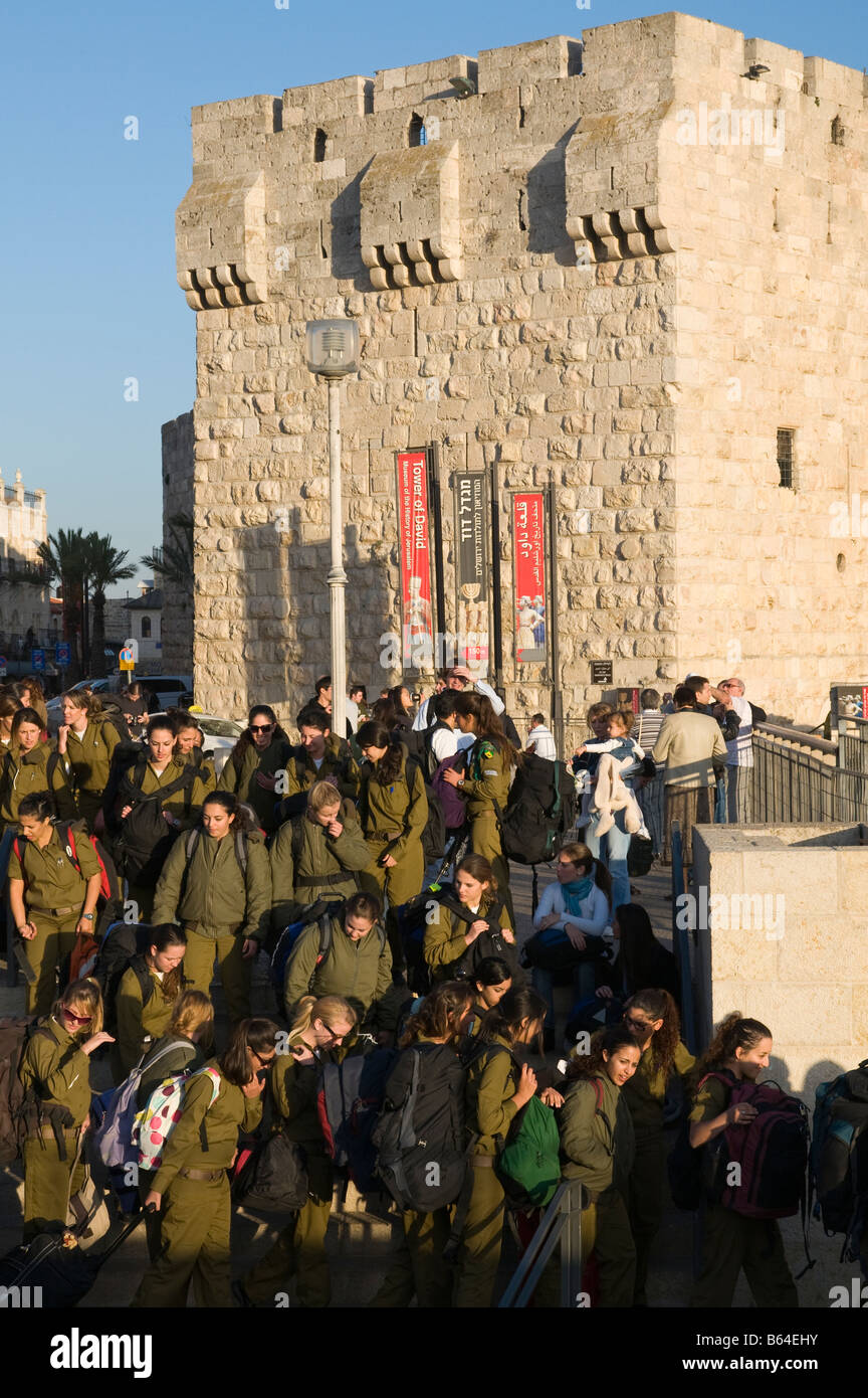 Israel Jerusalem Old City Jaffa Gate group of female soldier walking ...