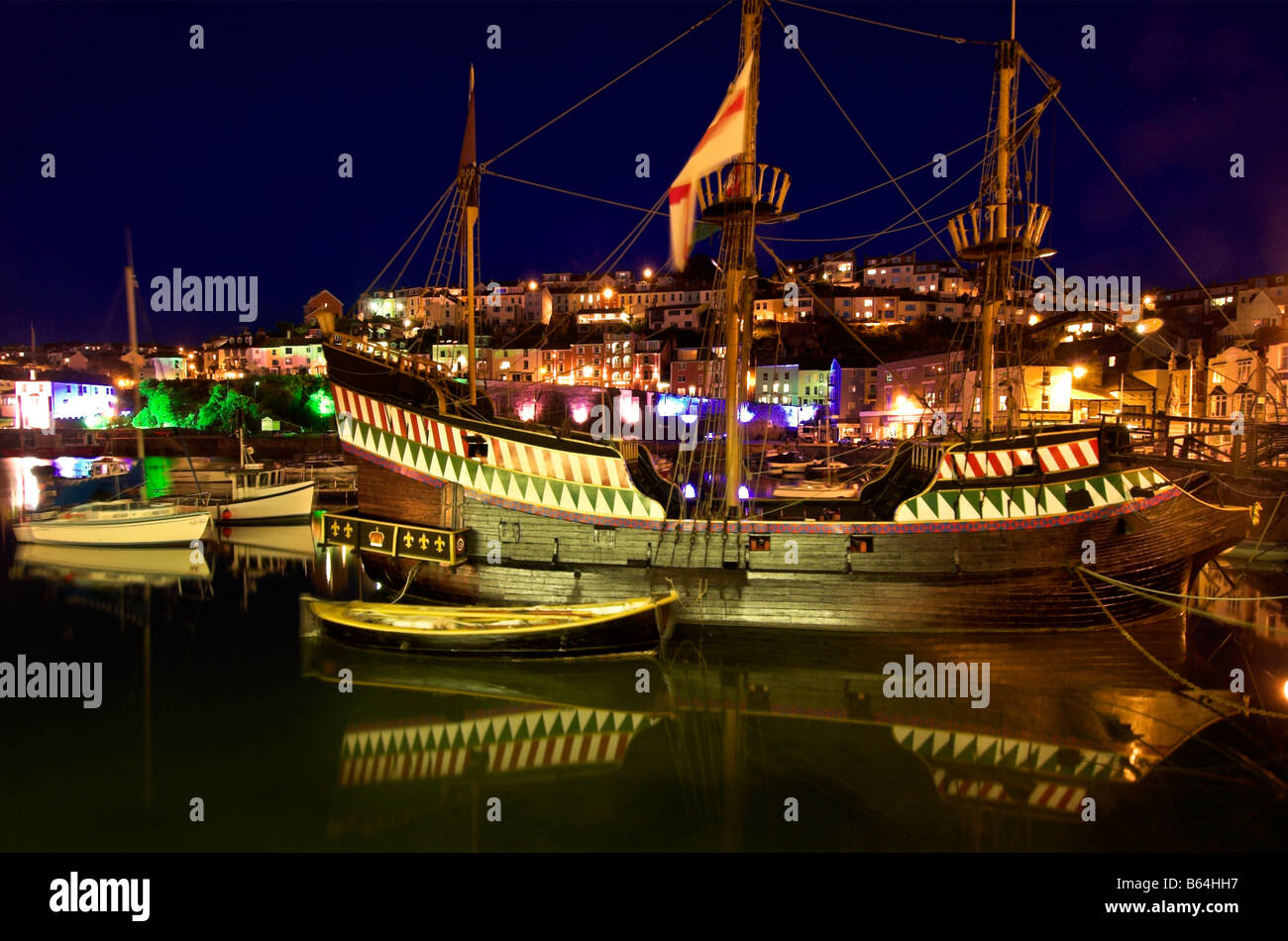 Brixham harbour at night Stock Photo - Alamy