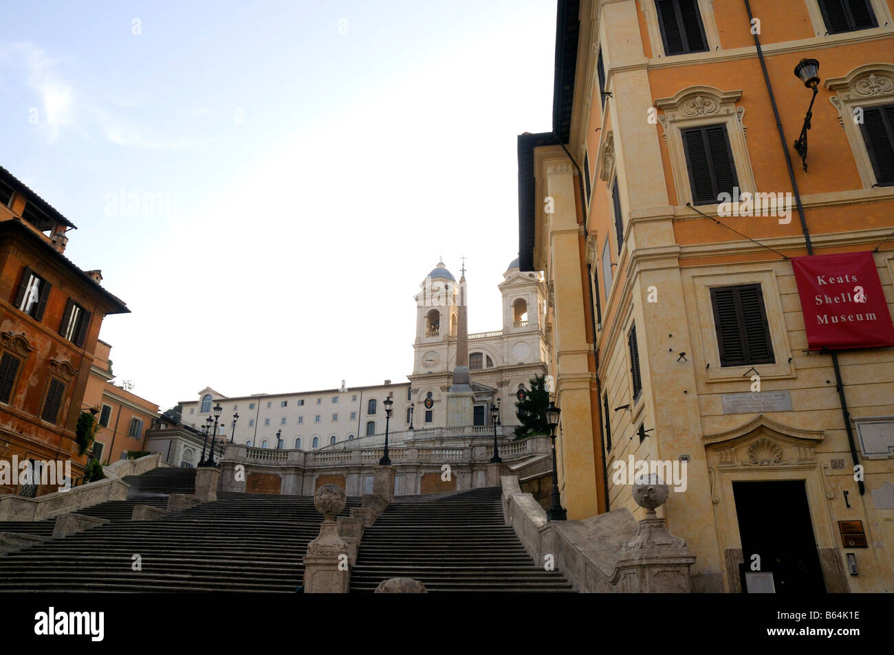 The church of Trinita dei Monti at the top of the Spanish steps with ...