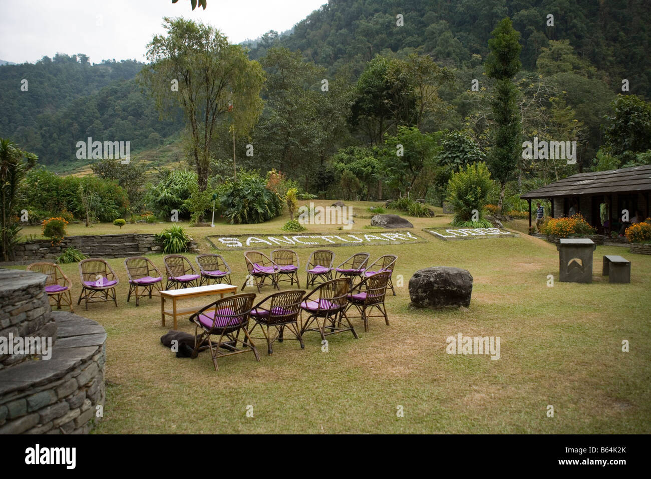 Garden in the Ker and Downey Sanctuary Lodge hotel at Birethanti in the ...