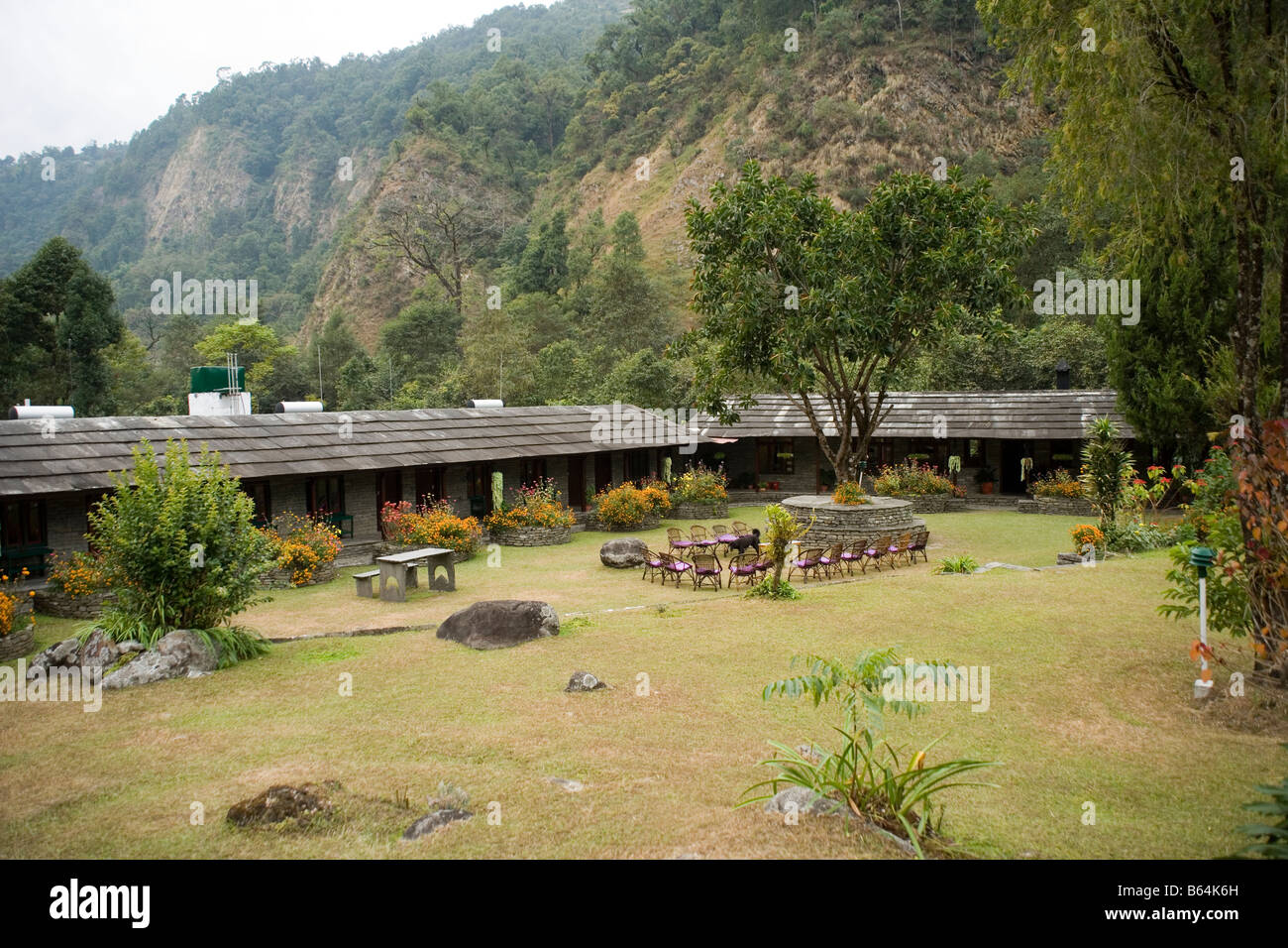 Garden in the Ker and Downey Sanctuary Lodge hotel at Birethanti in the ...