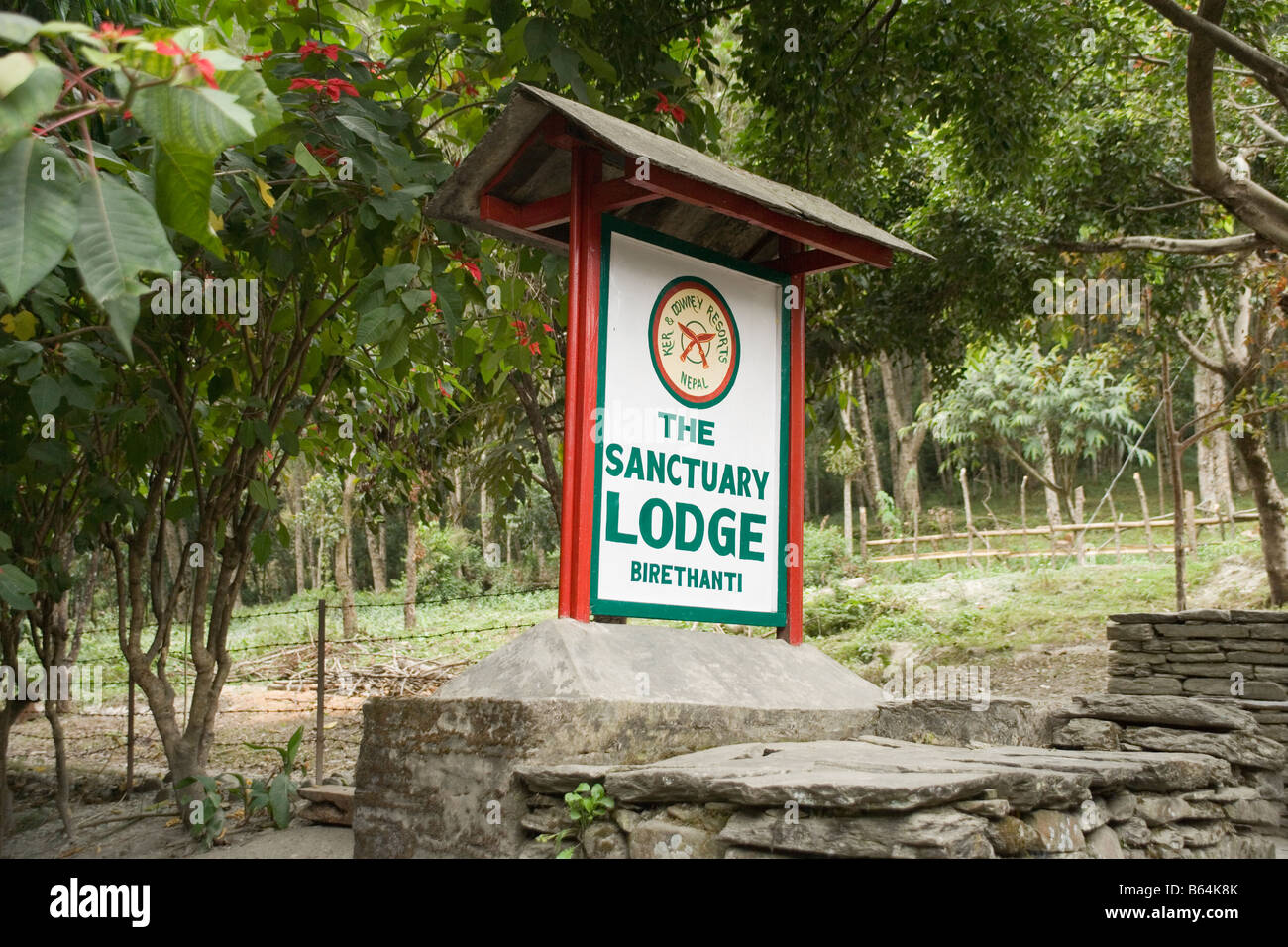 Garden in the Ker and Downey Sanctuary Lodge hotel at Birethanti in the ...