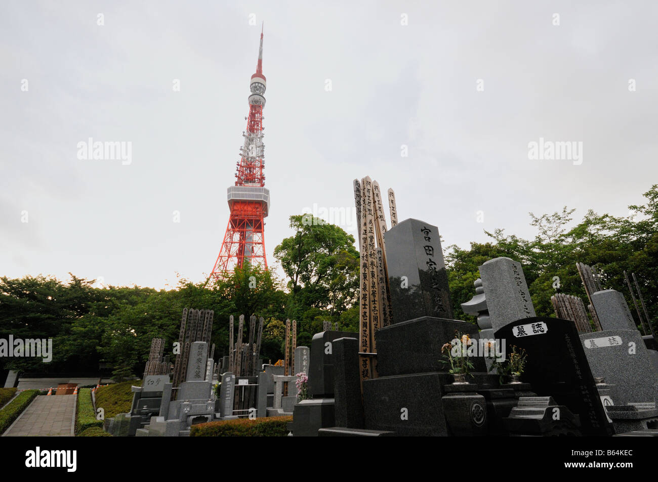 Tokyo tower and cemetery of Zojoji Temple. Shiba area. Minato-ku district. Tokyo. Japan Stock ...