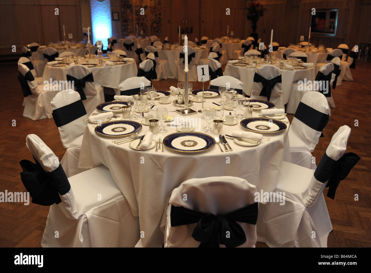 Tables set for formal dinner Stock Photo - Alamy