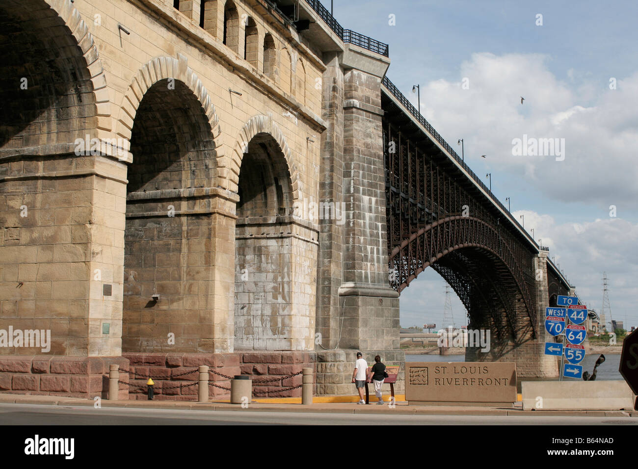 Massive Masonry approaches to Eads Bridge on riverfront St Louis ...