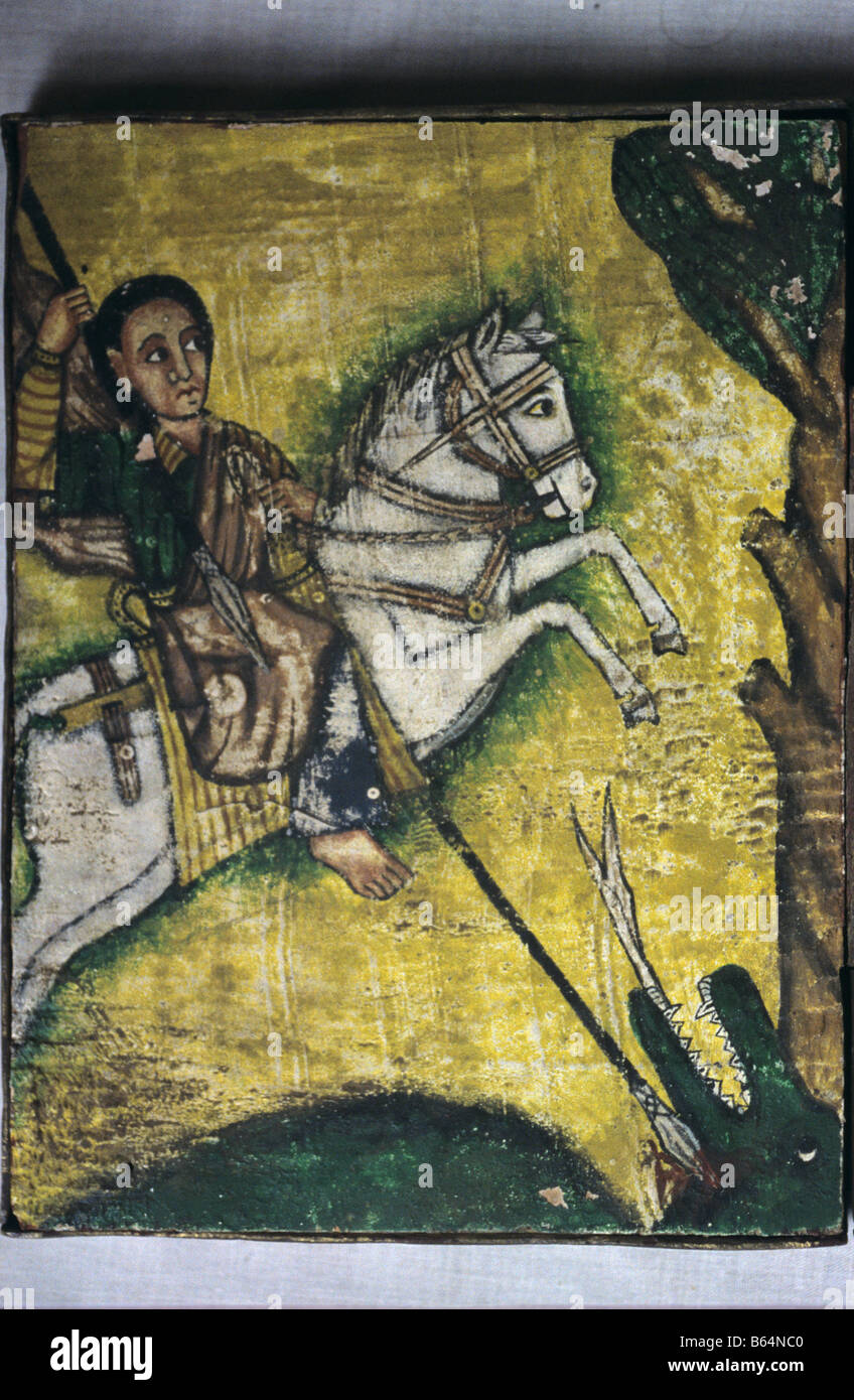 A folding Orthodox Coptic icon (c18th) of Saint George and the Dragon ...