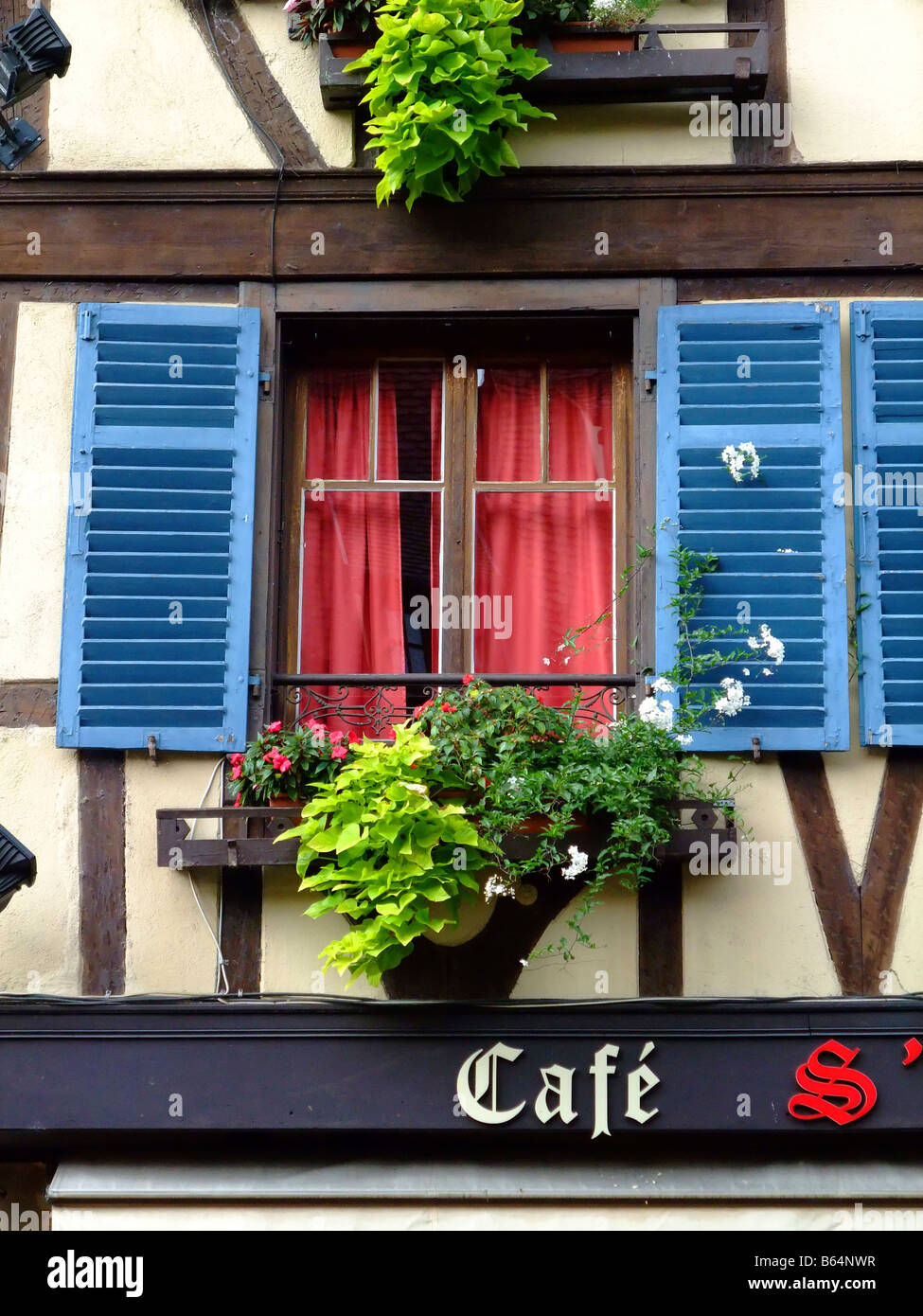 Window over french cafe in Alsace region - France Stock Photo - Alamy