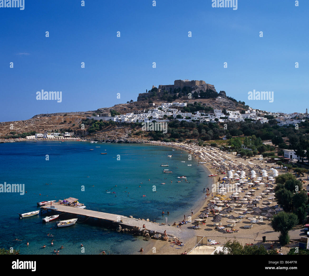 Lindos Bay Rhodes Greek Islands Greece Hellas Stock Photo - Alamy