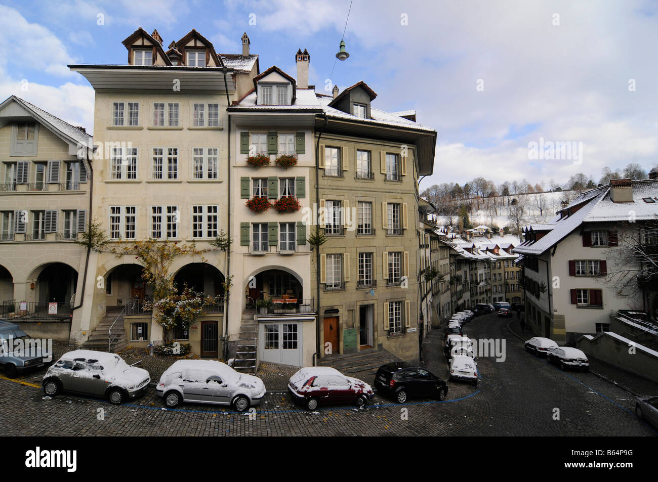 View of the old town covered by snow in Bern city centre the capital of ...