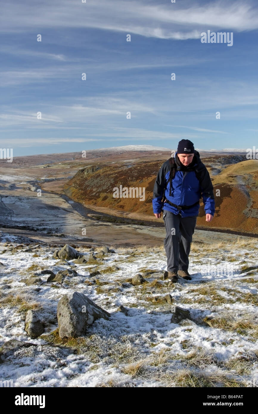 Hill Walker with the River Tees and Falcon Clints in the Background ...