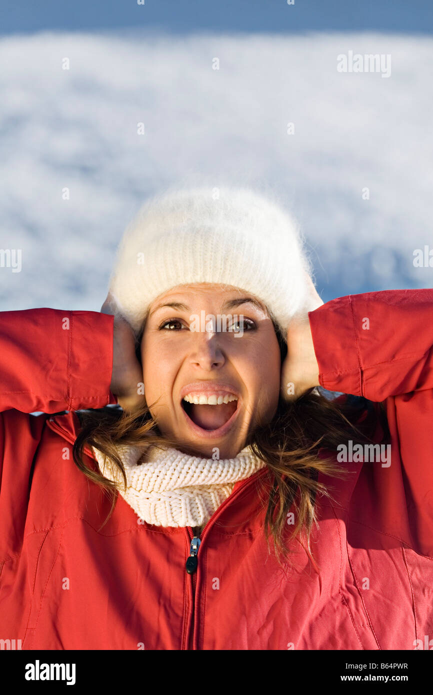 Woman screaming in the snow Stock Photo - Alamy