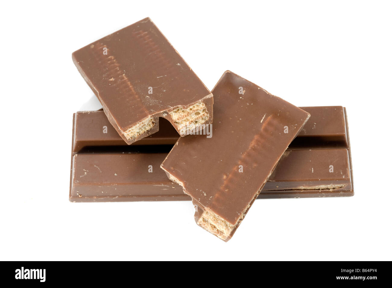 Four milk "chocolate covered" wafer finger biscuits Stock Photo - Alamy