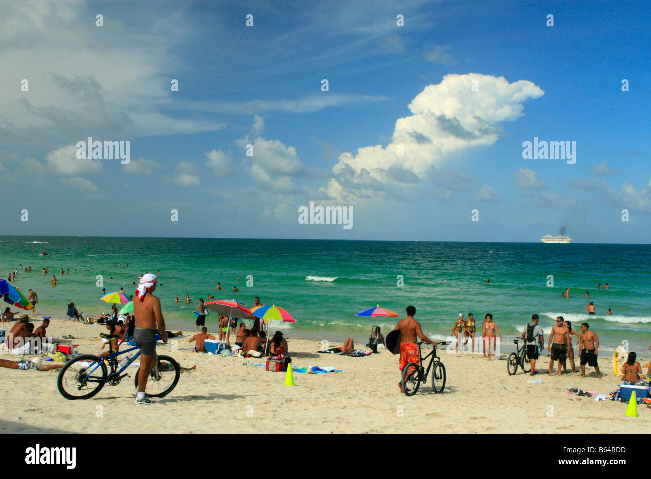 Colorful beach scene on South Beach in Miami FLorida USA Stock Photo ...