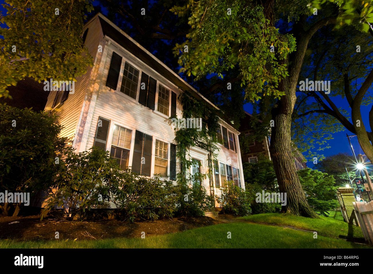 Historic House in Harvard Square at night, Massachusetts, USA Stock ...