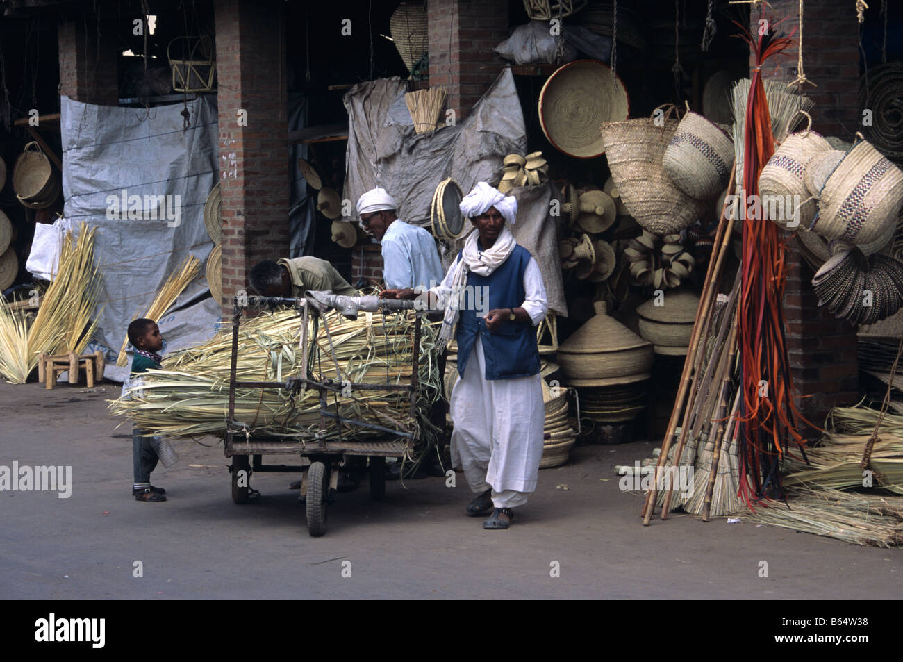 Raffia and basket stall at the main market in Asmara, Eritrea Stock ...
