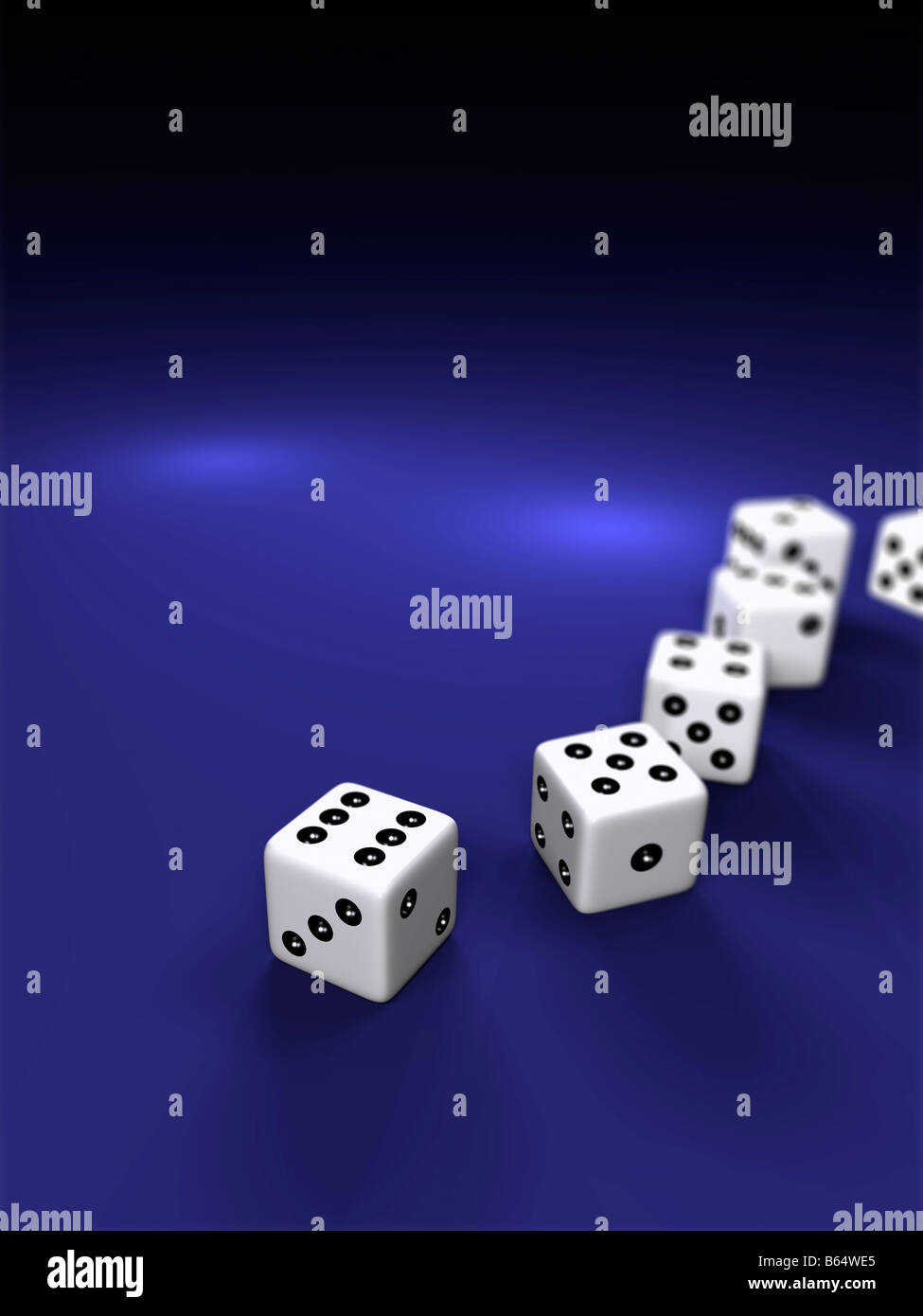 White dice on blue surface Stock Photo - Alamy