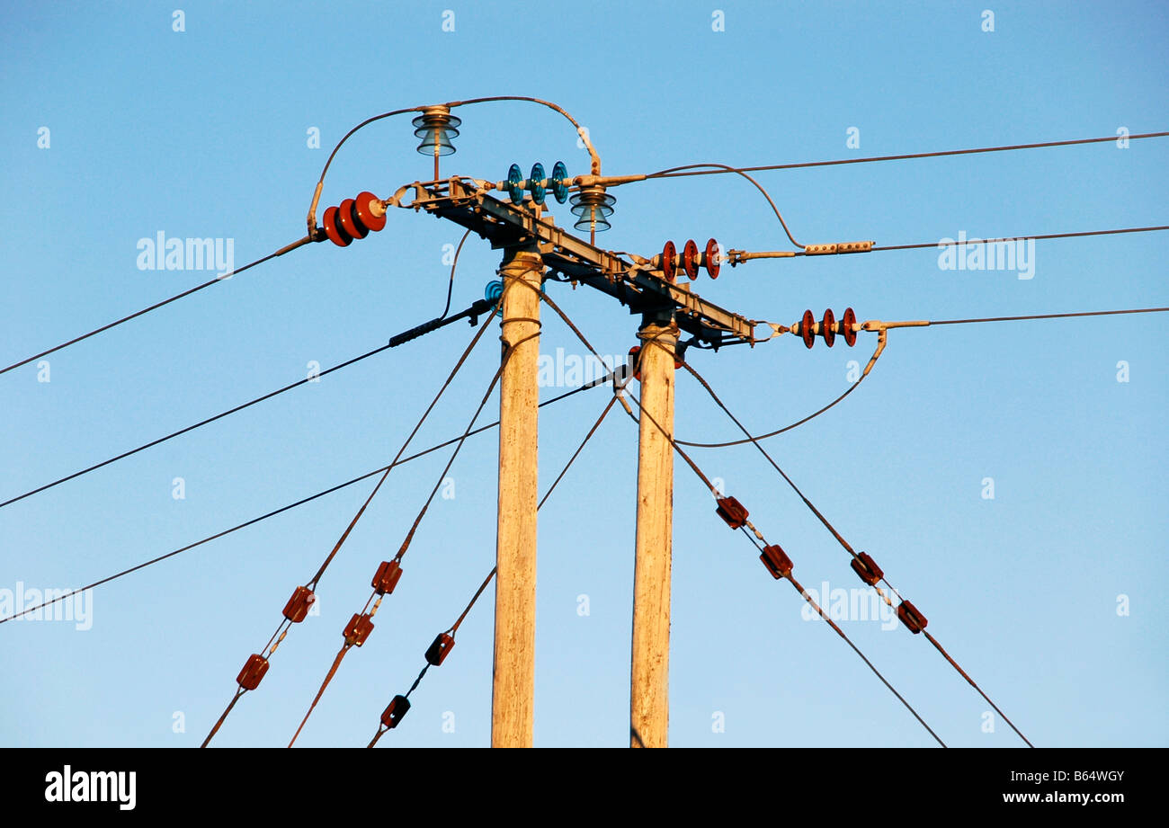 Wooden electricity posts Stock Photo - Alamy
