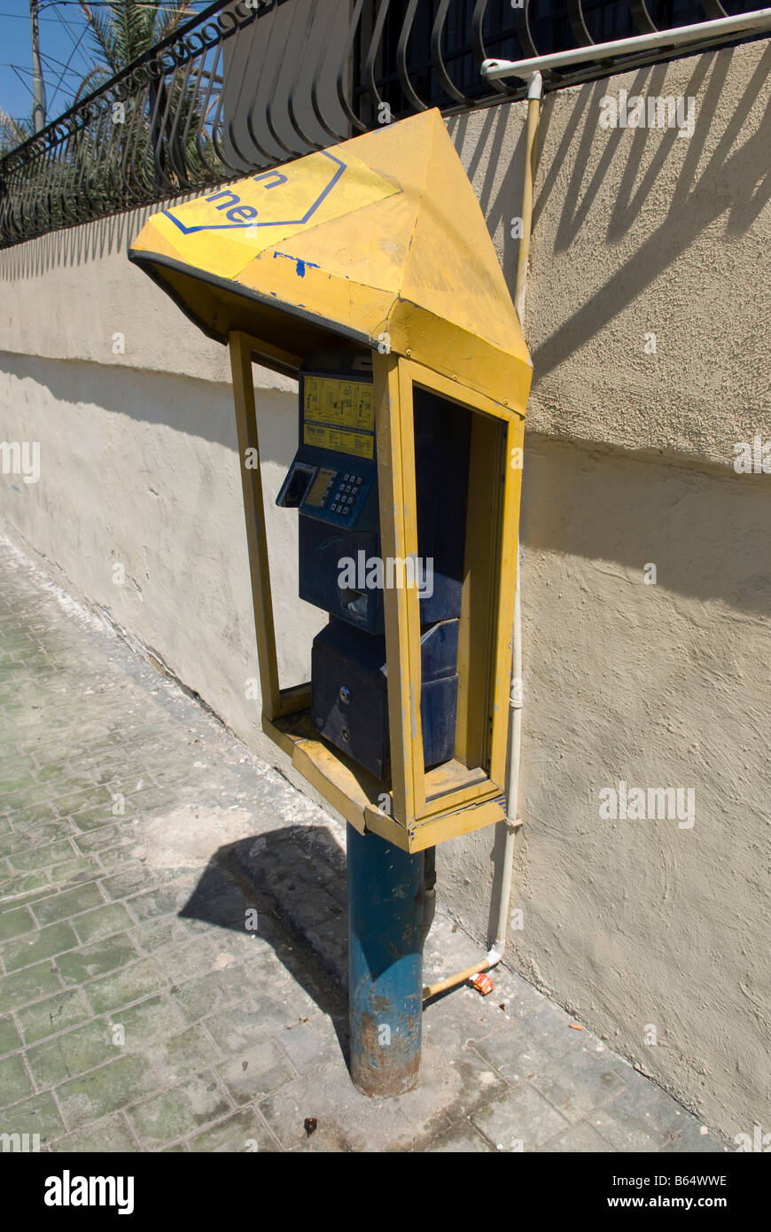 Broken phone booth, St Georges Bay Paceville St. Julians Malta Stock ...
