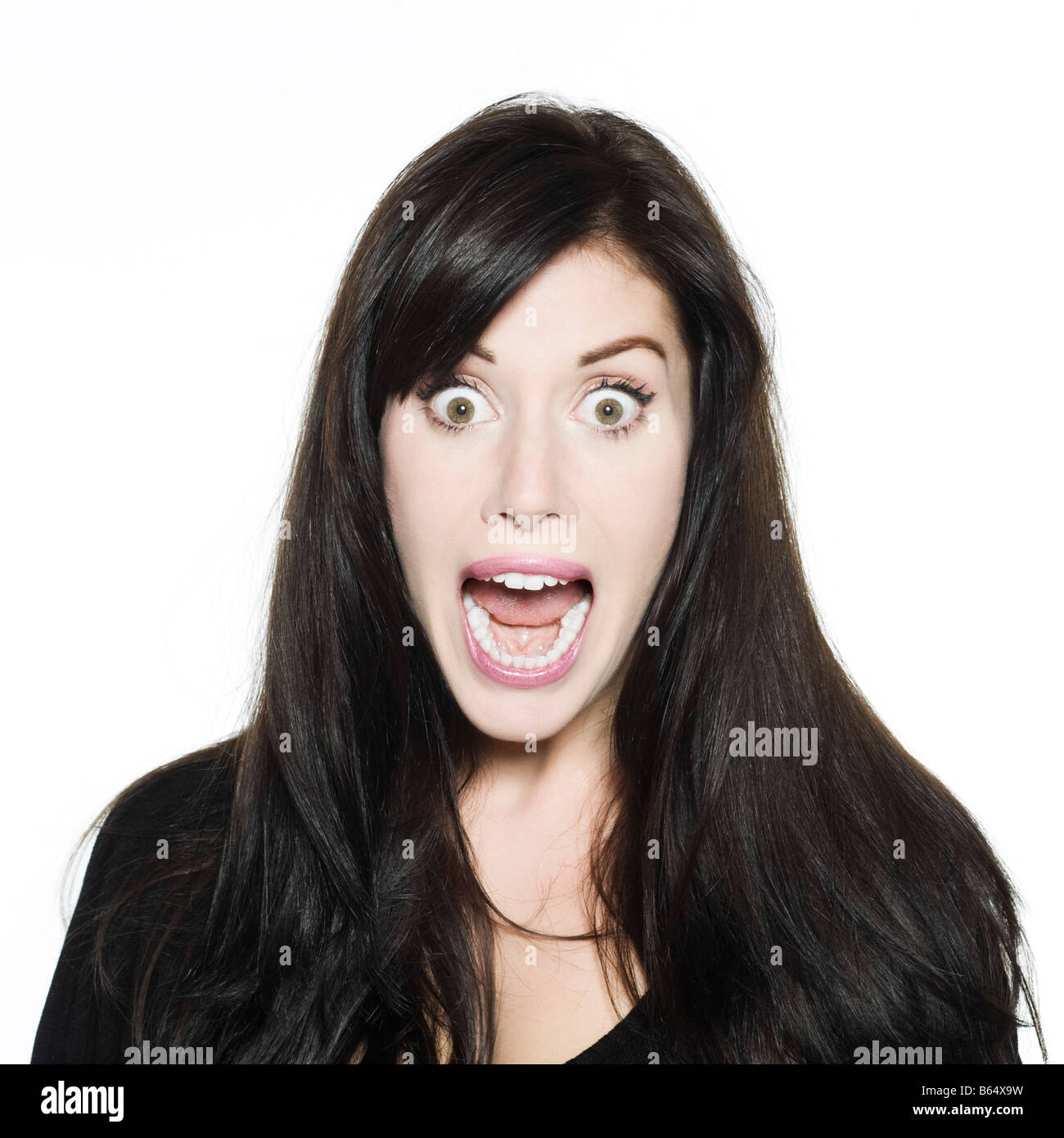 studio shot portrait on isolated white background of a Beautiful Funny ...