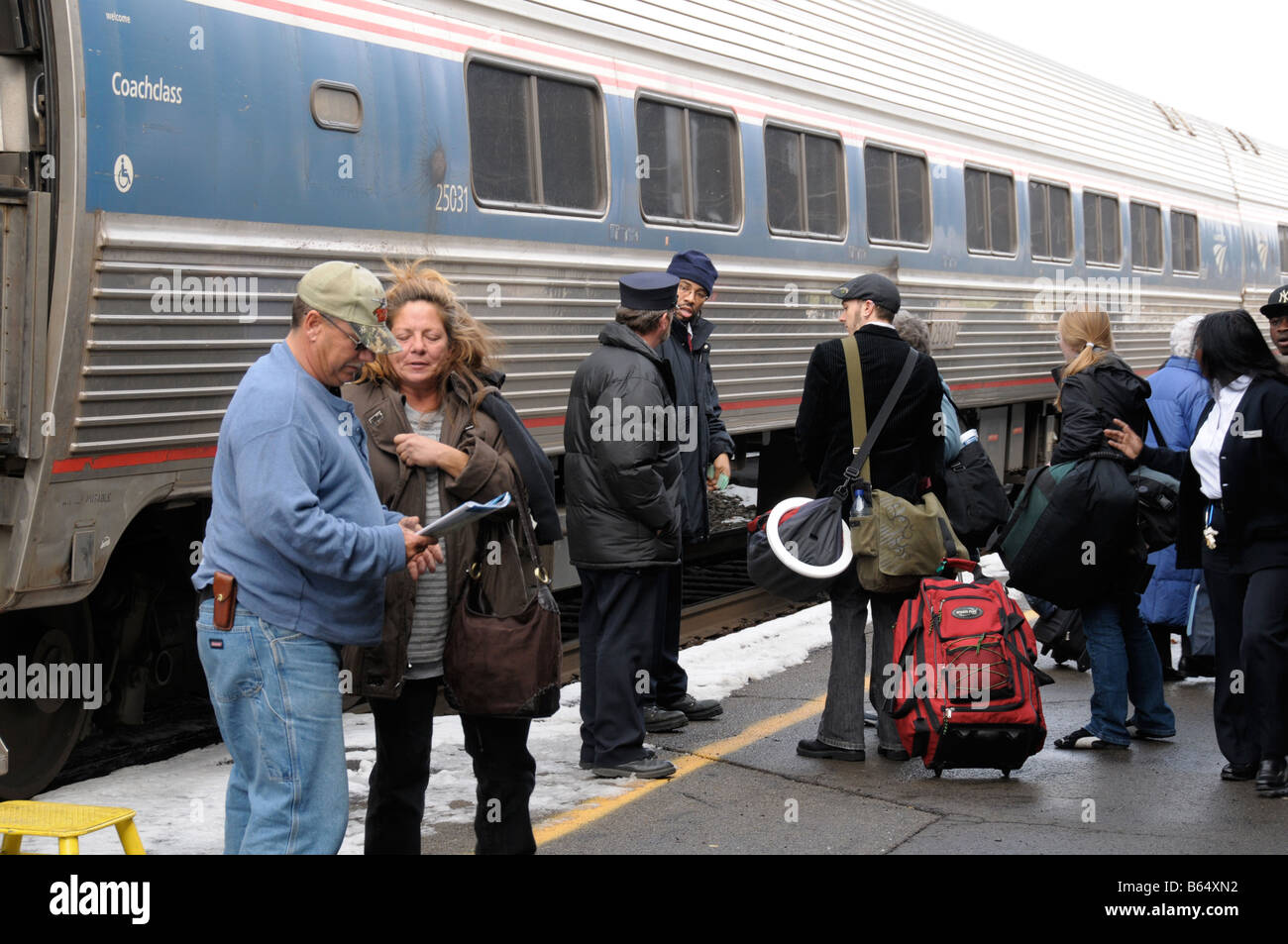 Passengers getting off of Amtrak train in Rochester, NY USA Stock Photo ...