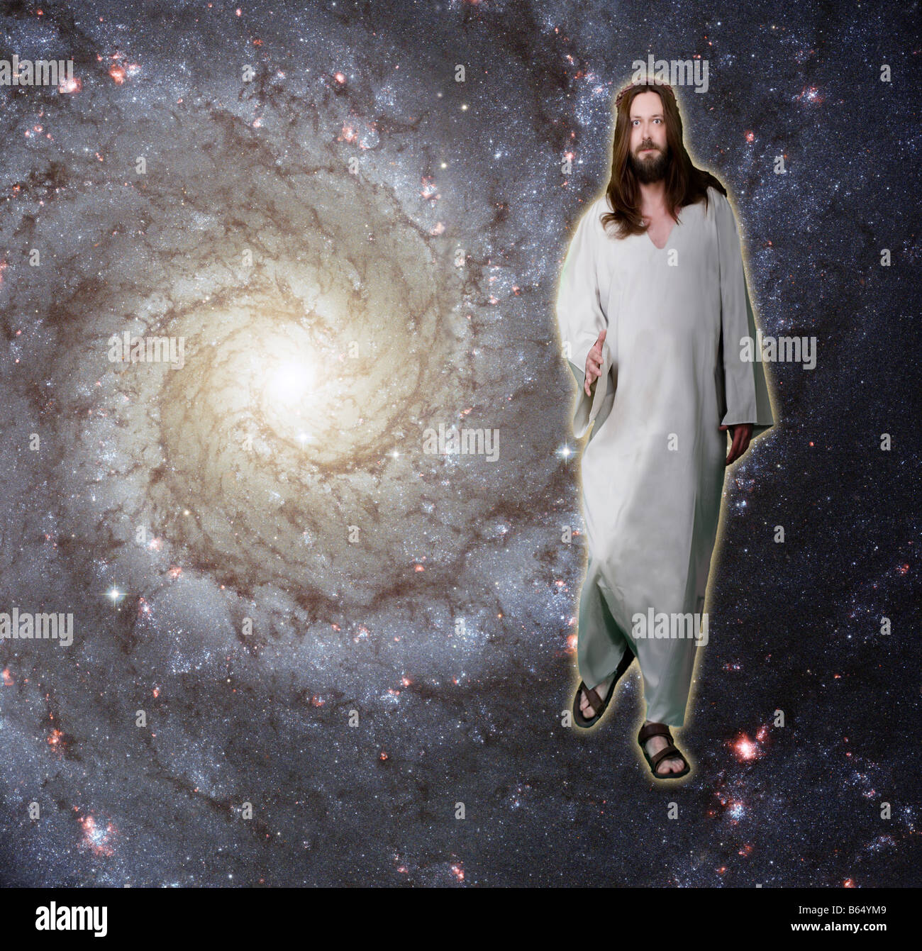 Jesus walking through the stars and heaven above Stock Photo - Alamy