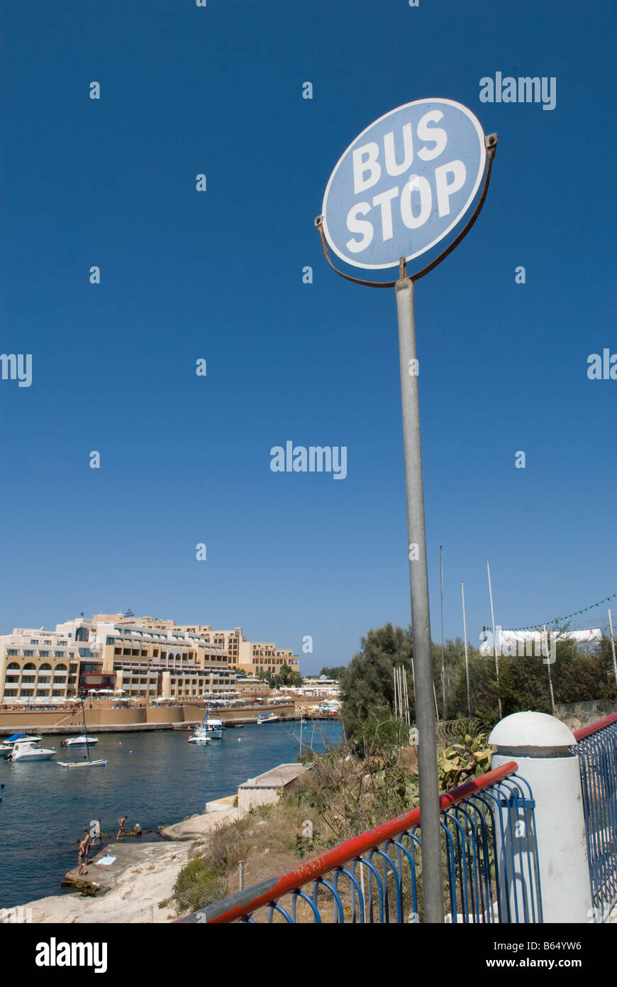 Bus stop sign on Dragunara Street, St. Georges Bay Paceville St ...