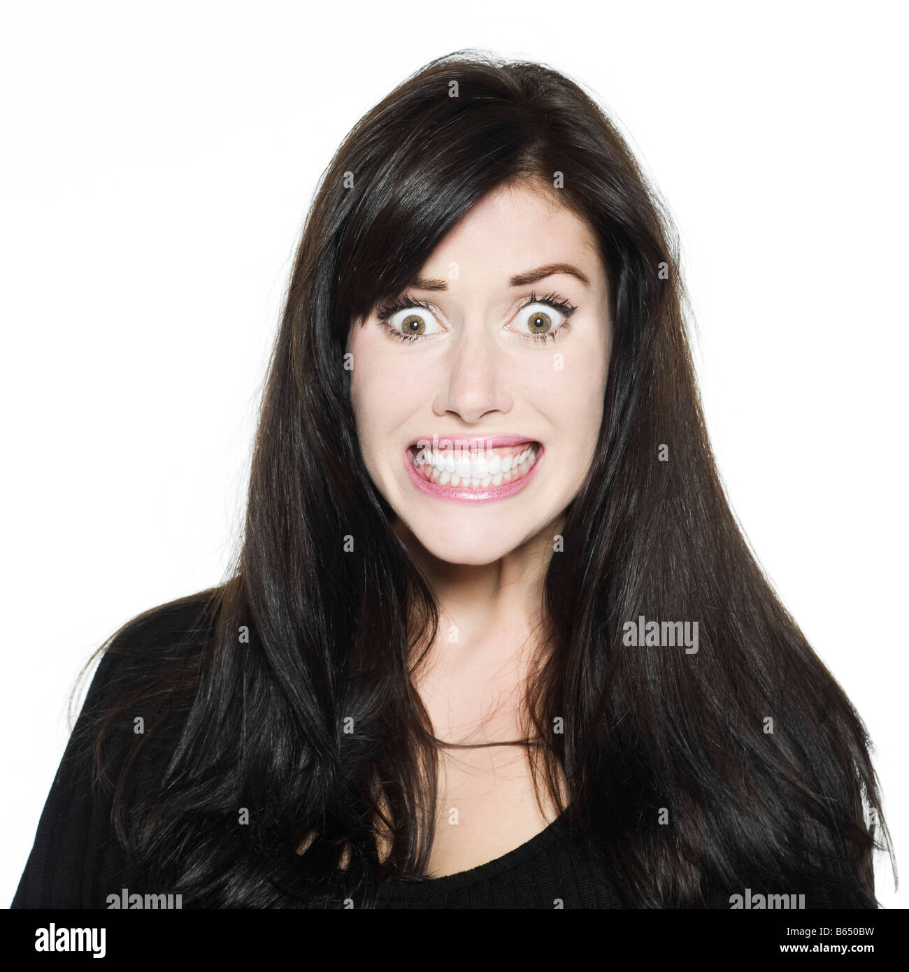 studio shot portrait on isolated white background of a Beautiful Funny ...