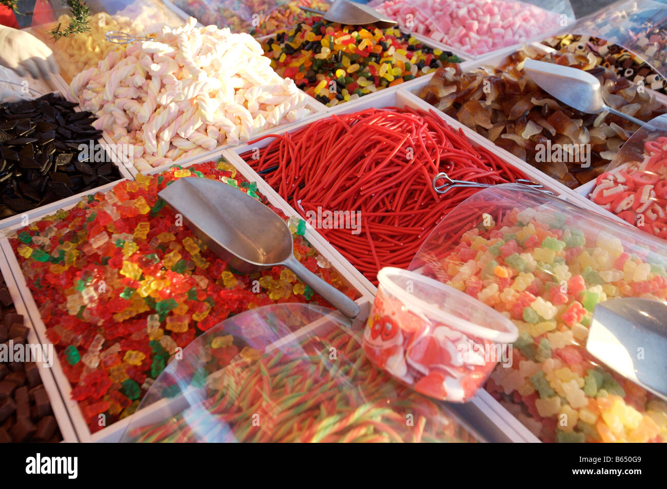 A selection of sweets on a market stall Stock Photo - Alamy