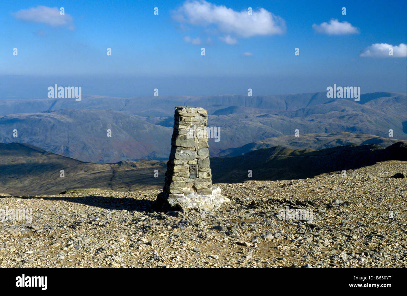 Trig Point at Helvellyn summit, Lake District National Park, England ...