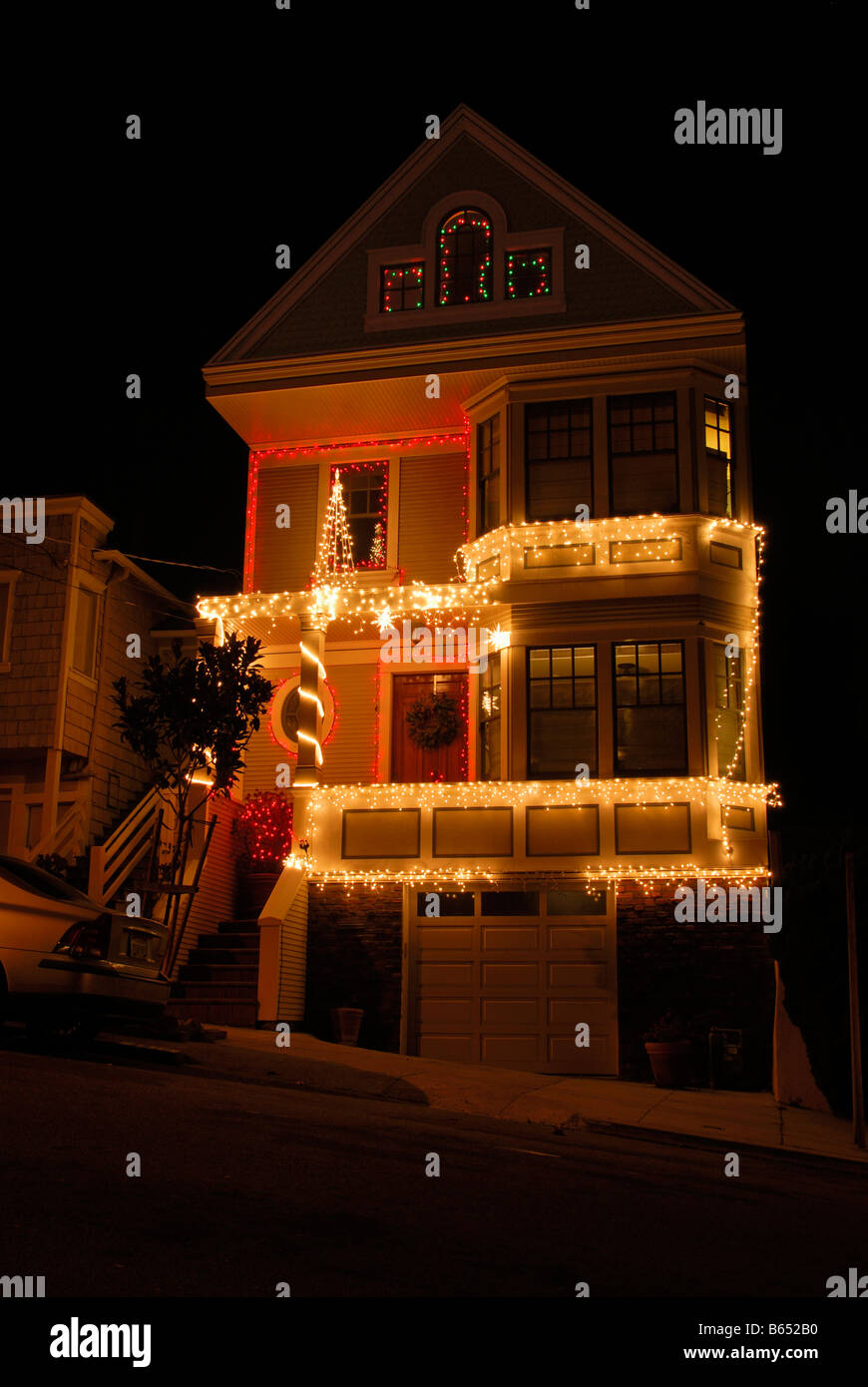 Festive house decorated christmas lights hi-res stock photography and ...