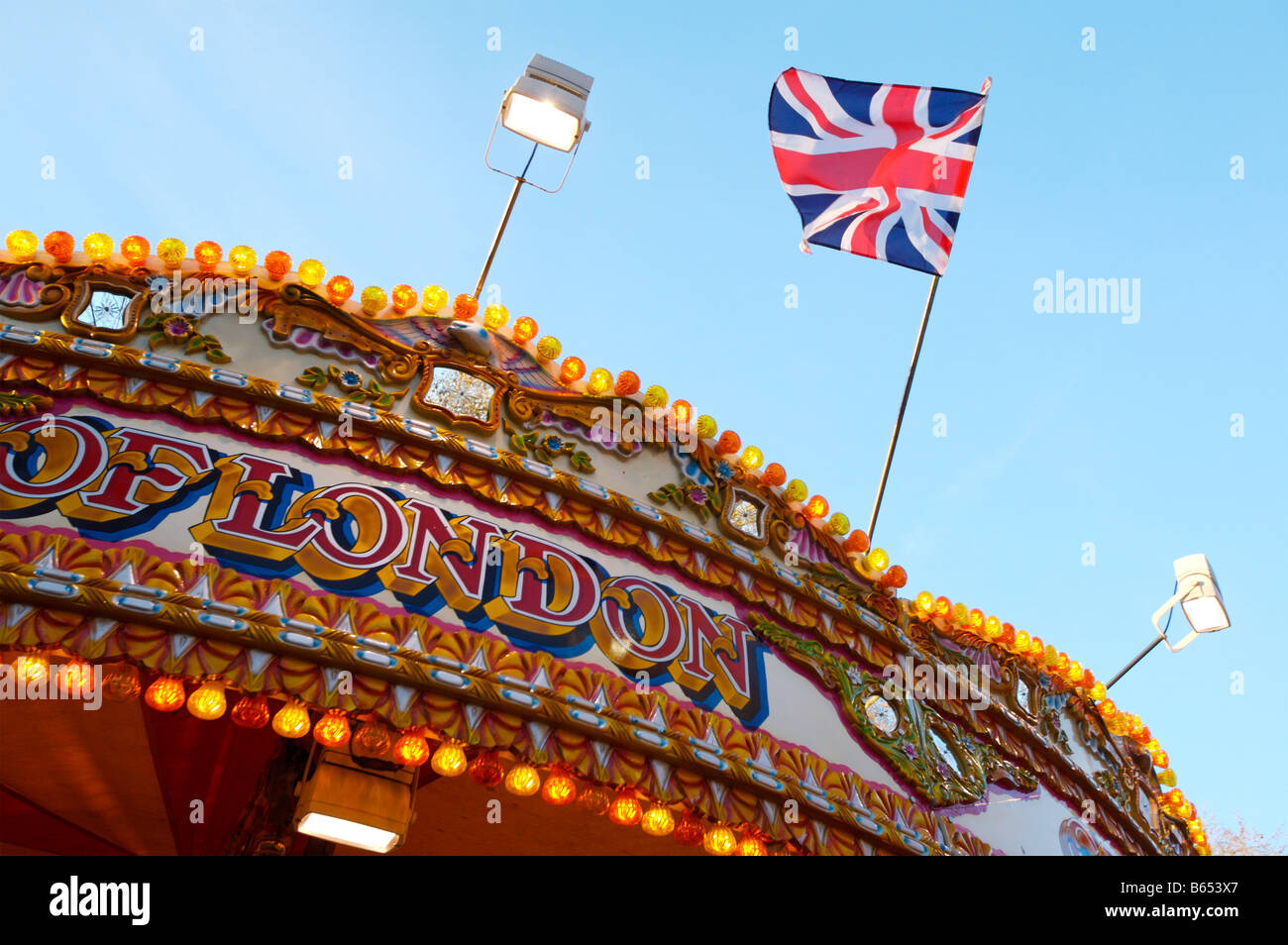 A Union Jack flag on a merry go round Stock Photo - Alamy