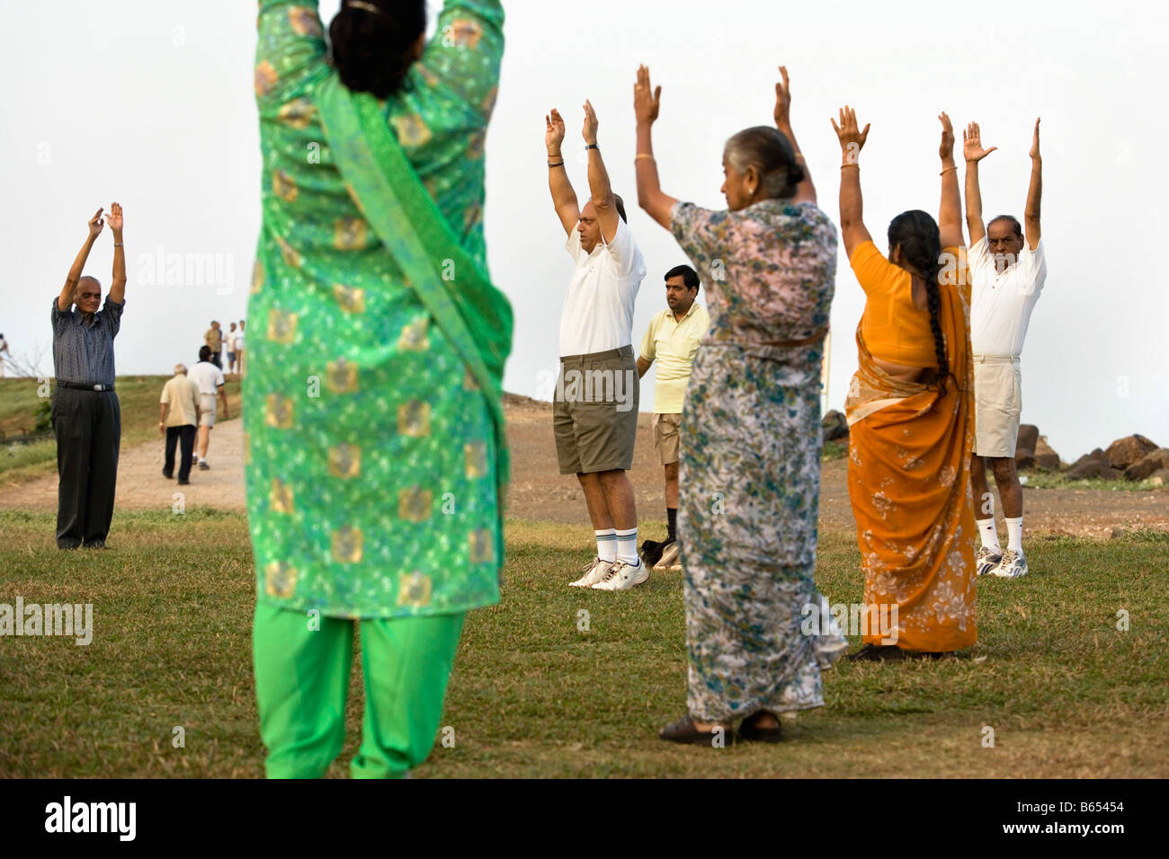 India, Mumbai, Maharashtra, Laughter yoga in Priyadarshini Park Stock ...