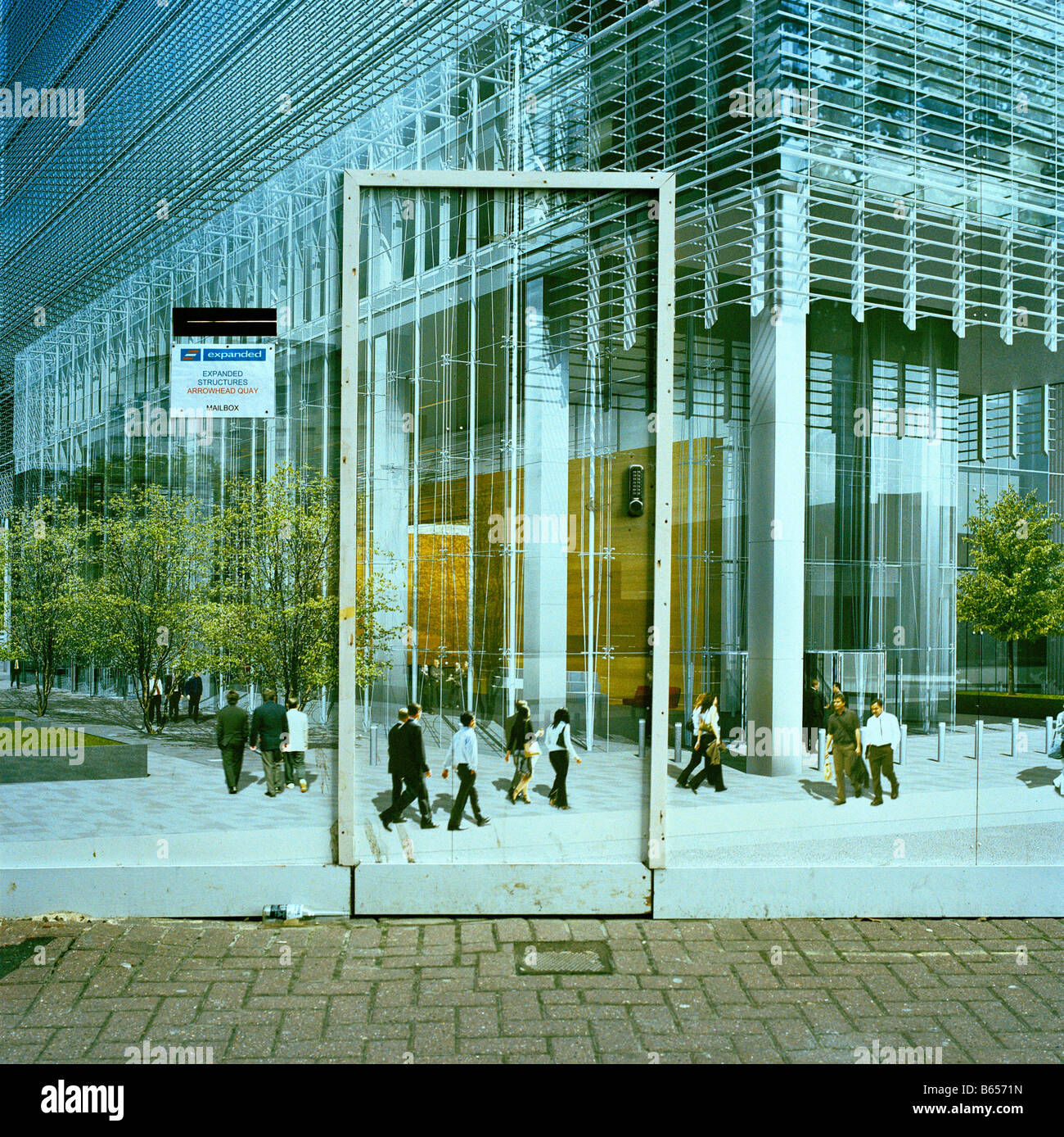 Artist impression of a new office block on a building site in the ...