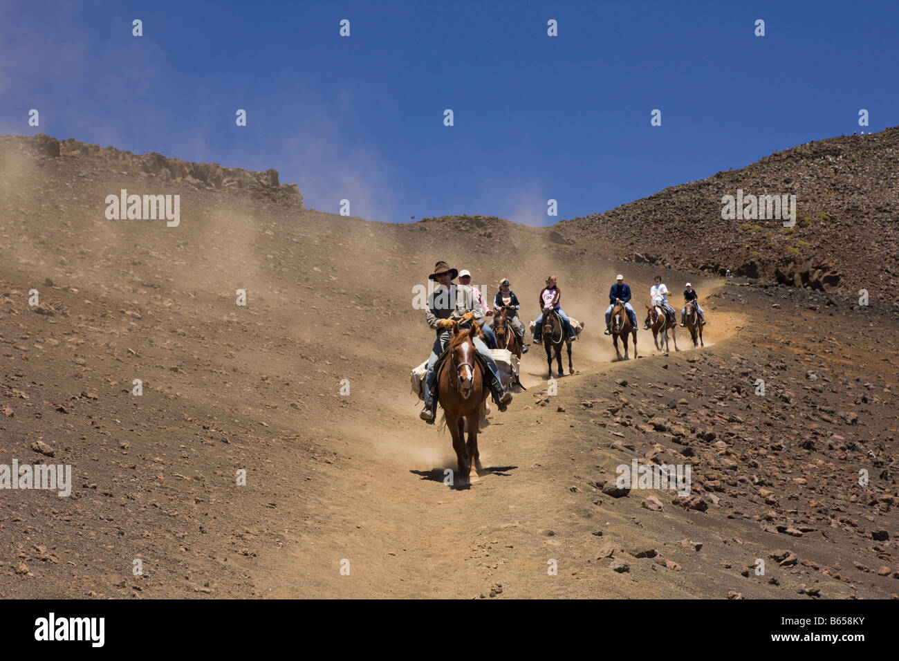 Horse Riding at Crater of Haleakala Volcano Maui Hawaii USA Stock Photo ...