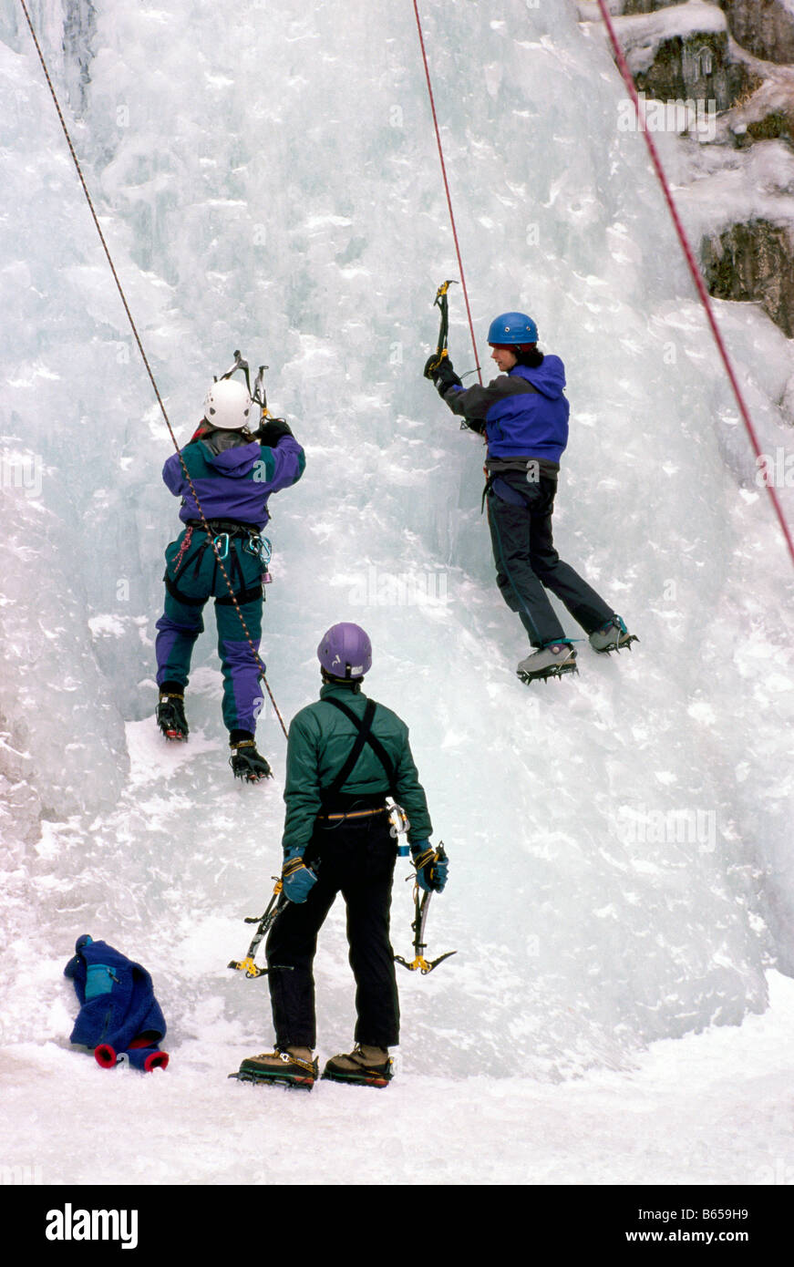 Female Ice Climbers learning to climb at Ice Climbing Clinic Marble ...