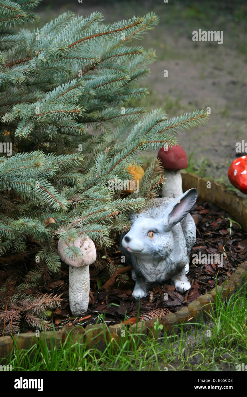 christmas tree with bunny statue cute animal celebration Stock Photo ...