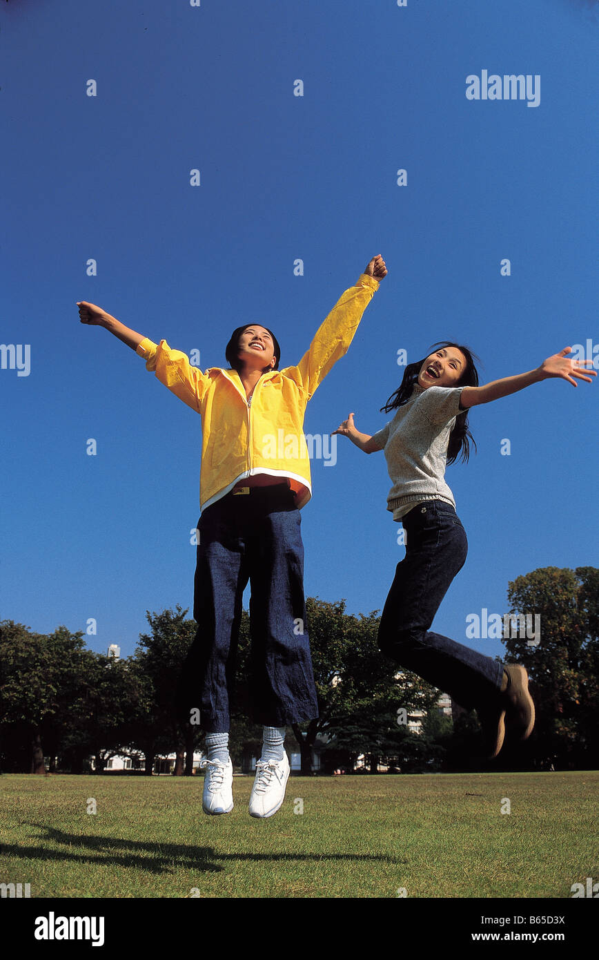 Japanese women jumping for hi-res stock photography and images - Alamy