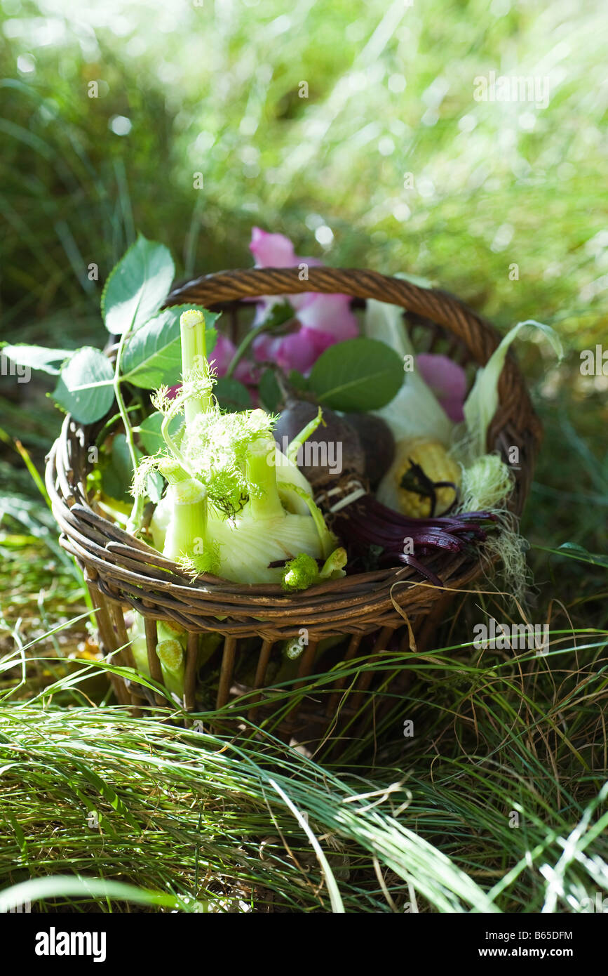 Basket of fresh produce Stock Photo - Alamy