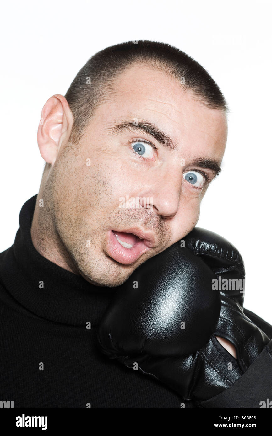 studio shot portrait on isolated white background of a Funny man ...