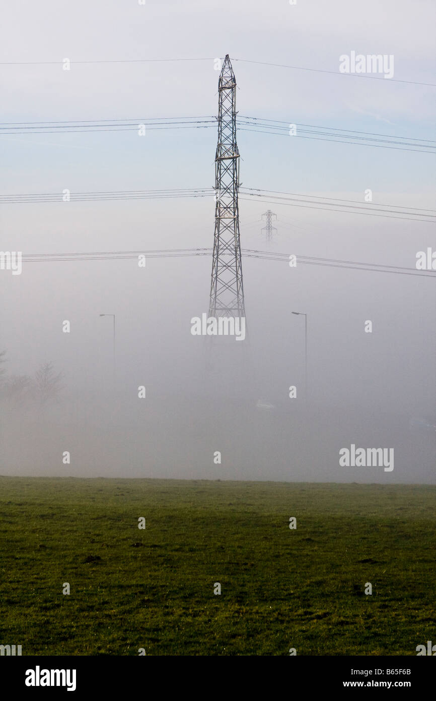Electicity pylon in Freezing fog second pylon behind appears to be ...
