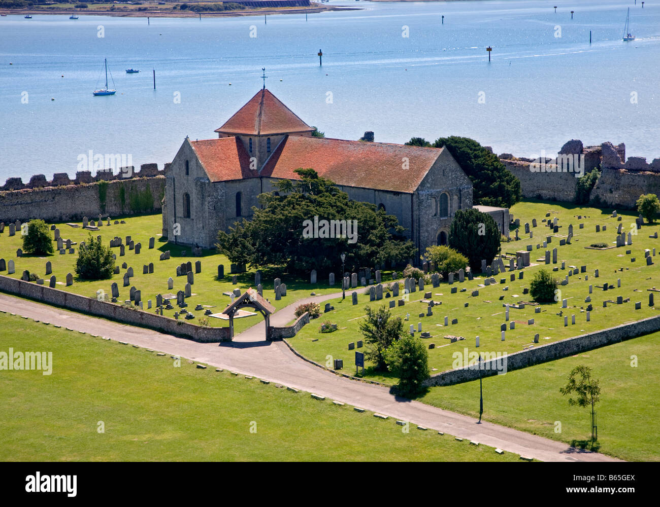 St Mary's Church as seen from the Keep at Portchester Castle, Hampshire ...