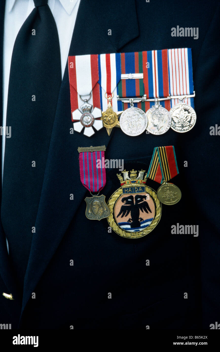 Canadian War Veteran's medals displayed on his Blazer Stock Photo - Alamy