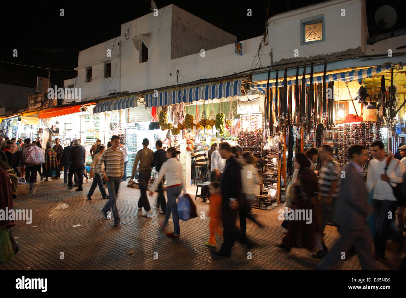 Crowd of shoppers at night, market, medina, Rabat, Morocco, Africa ...
