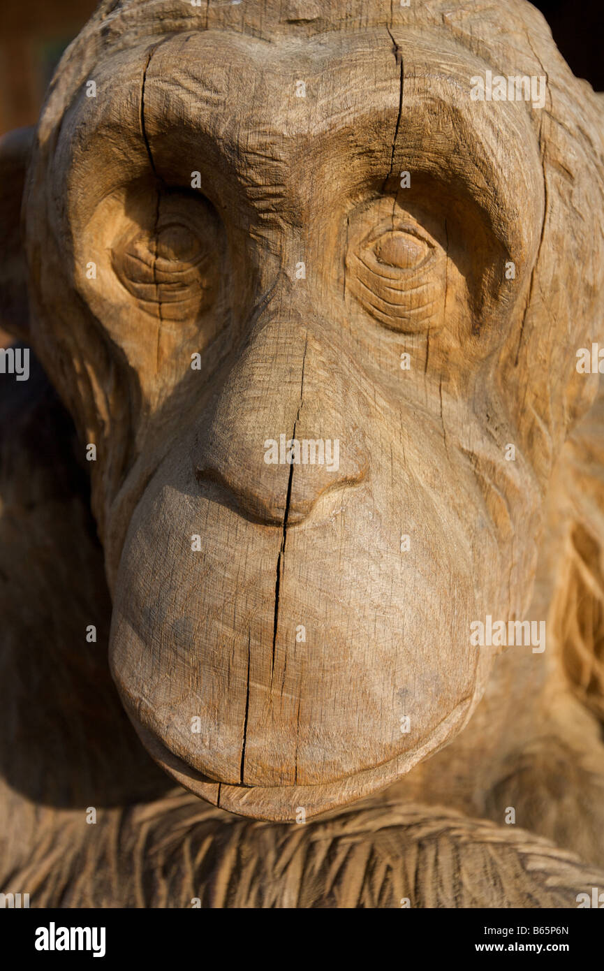 Wood carving of an ape Stock Photo - Alamy